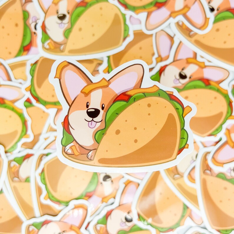 Taco Corgi Vinyl Sticker | Cute Kawaii Dog Laptop Stickers Waterbottle ...