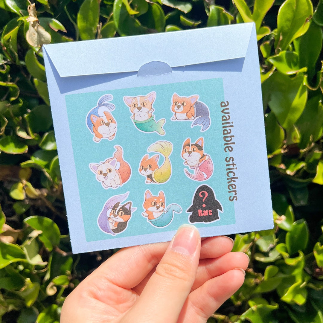 Corgi Mermaid Stickers Full Set, Derpy Dog Fish Glossy Vinyl, Silly ...
