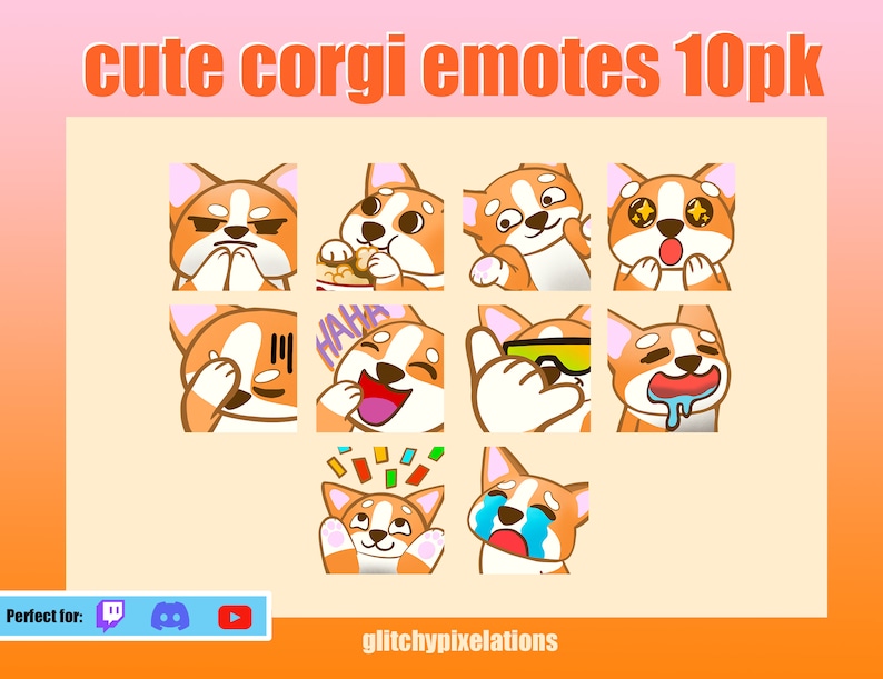 Cute Corgi Emote Pack (10), Twitch Emotes Pack, Discord Emotes Pack ...