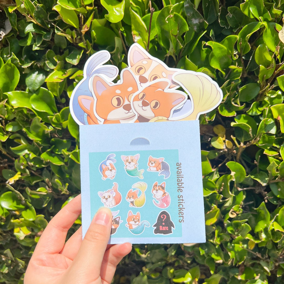 Corgi Mermaid Mystery Sticker Pack (4), Derpy Dog Fish Glossy Vinyl ...