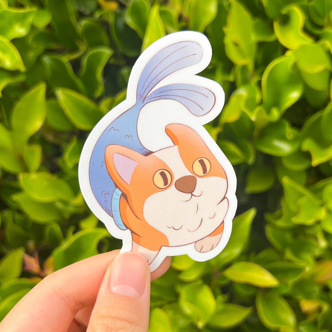 Corgi Mermaid Sticker Blue Derpy Dog Fish Glossy Vinyl - Etsy
