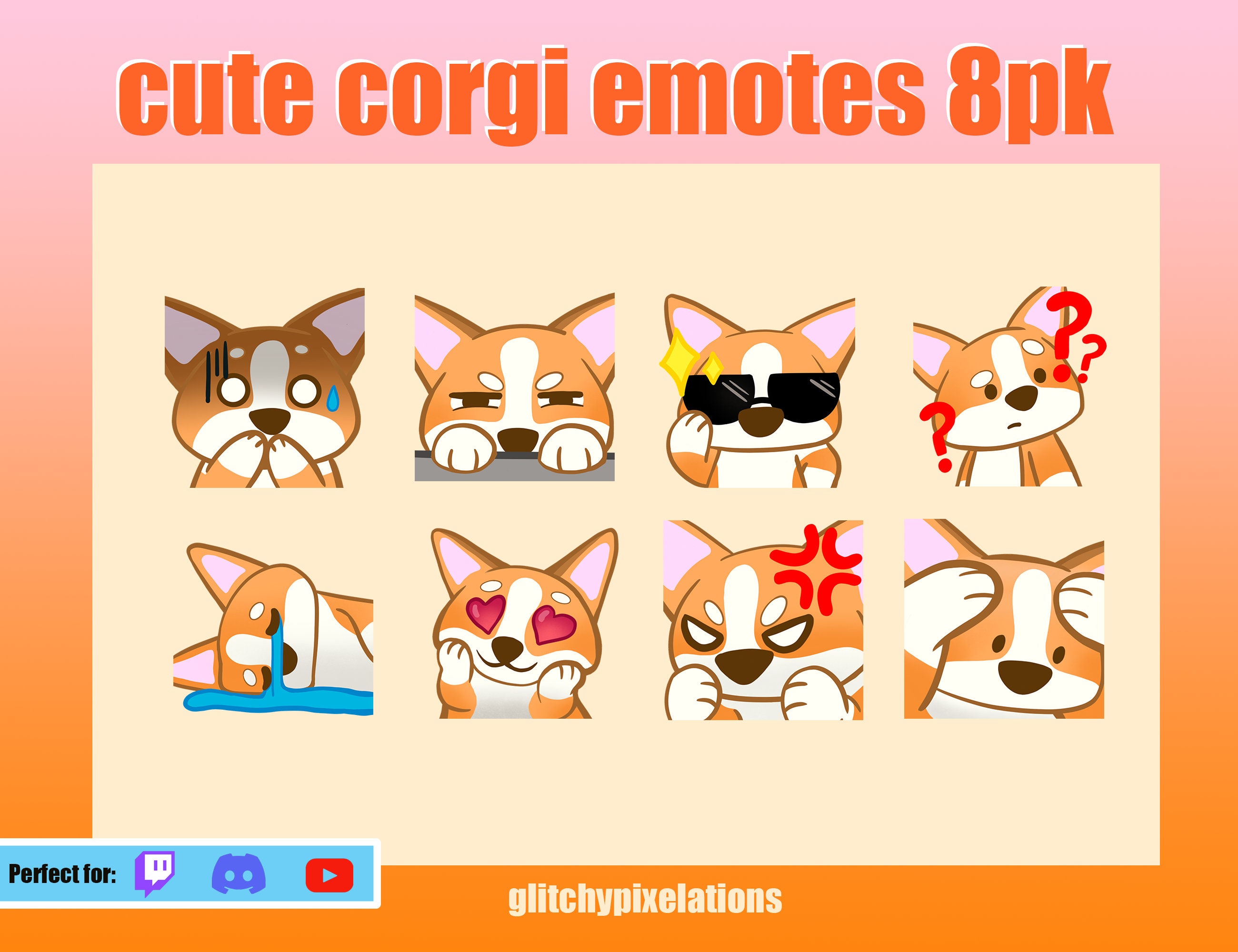 Cute Corgi Emote Pack (8), Twitch Emotes Pack, Discord Emotes Pack ...