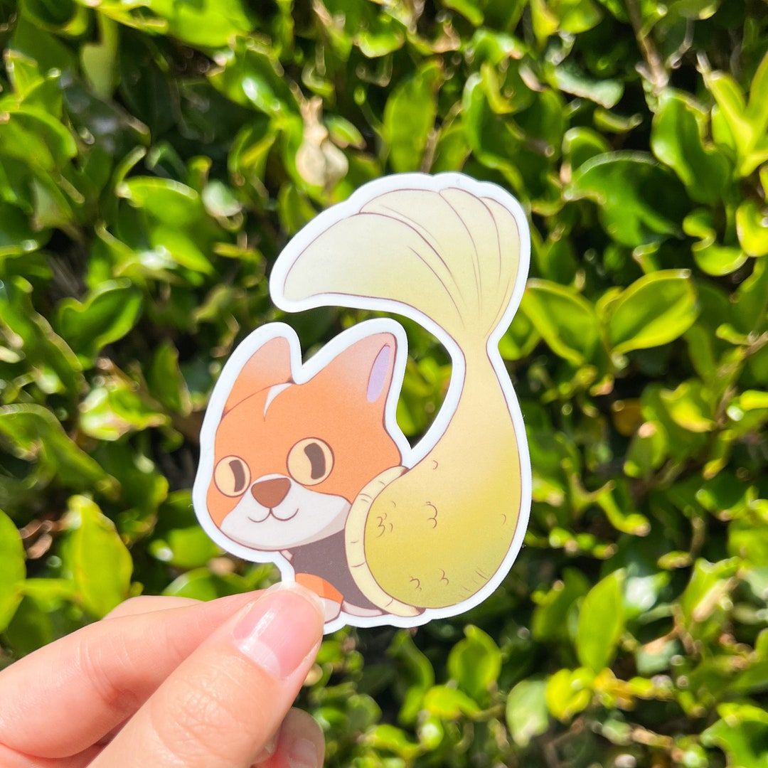 Corgi Mermaid Sticker Yellow, Derpy Dog Fish Glossy Vinyl, Silly Cute ...