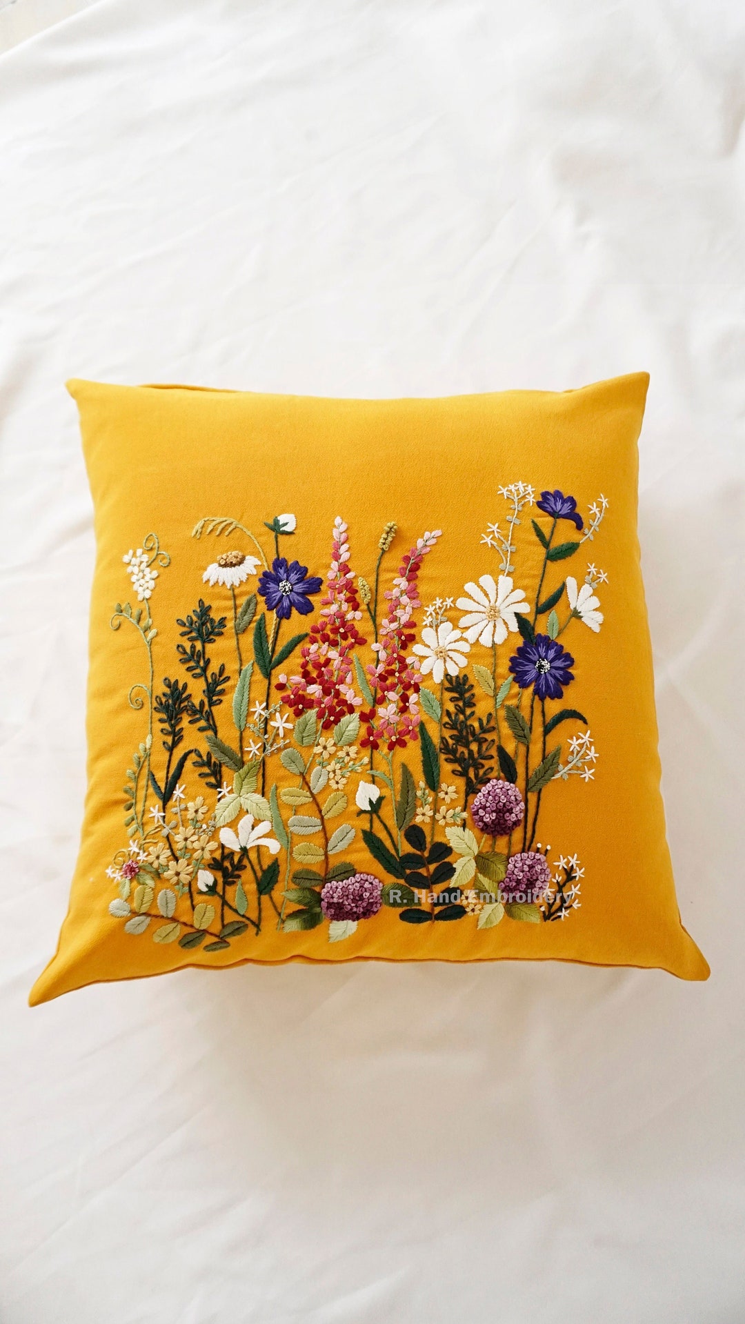 Hand Embroidered Cushion Cover, Flowers of Spring - Etsy