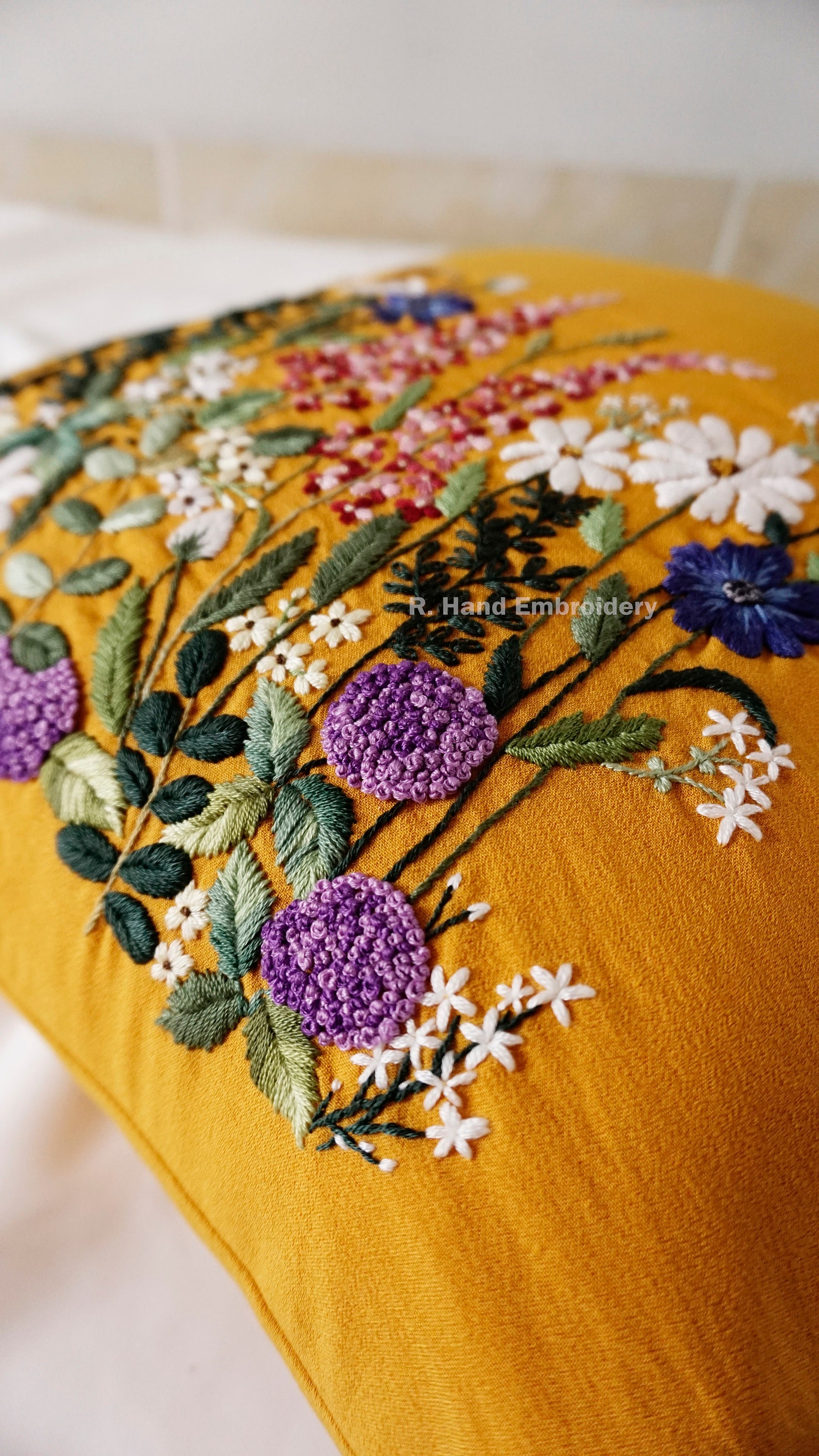 Hand Embroidered Cushion Cover Flowers of Spring - Etsy