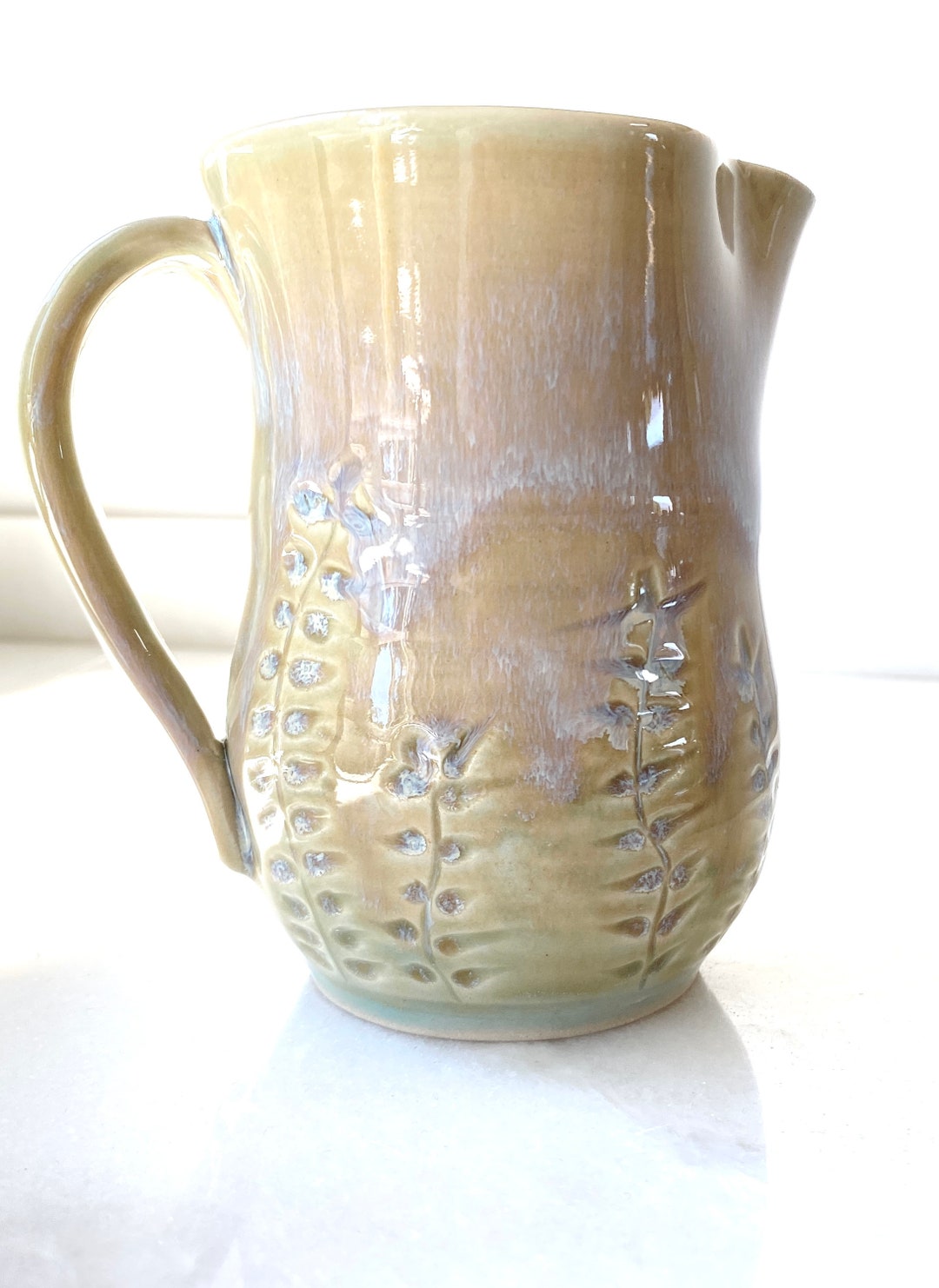 Handmade Ceramic Pottery Carved Pitcher in a Celedon and Aqua Glaze - Etsy