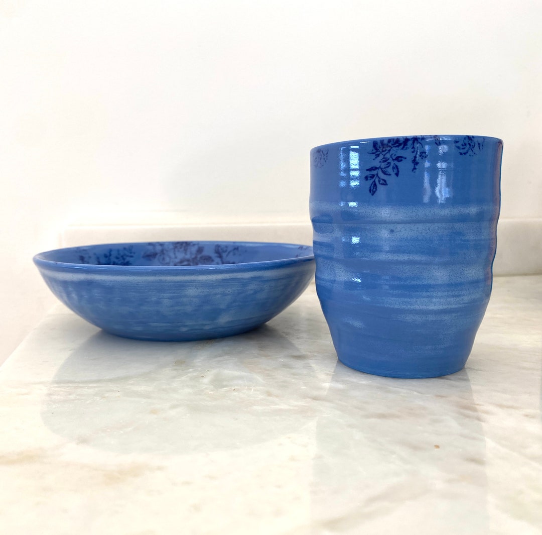 Blue Porcelain Cup and Bowl Set - Etsy