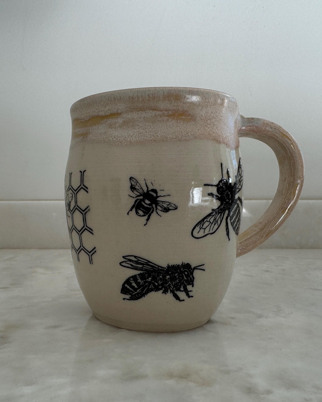 Handmade Pottery Mug With Bees and Finished in a Milk and Honey Glaze ...