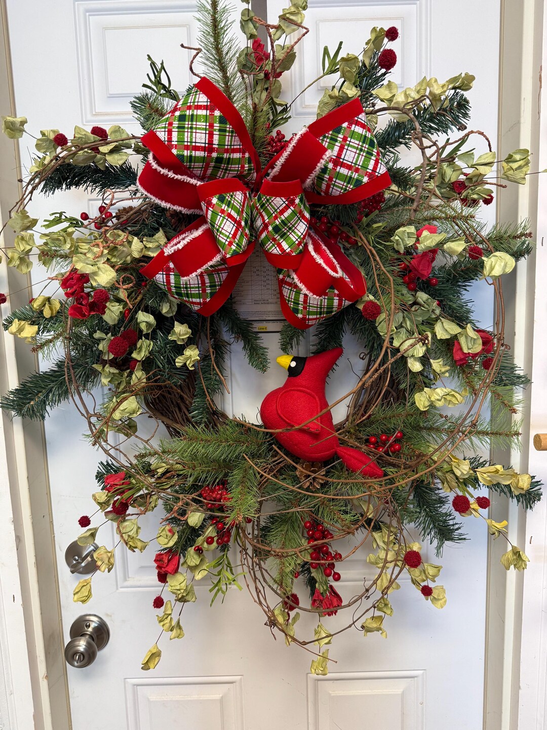 Winter Cardinal Wreath, Large Cardinal Wreath With Bow, Cardinal Wreath ...