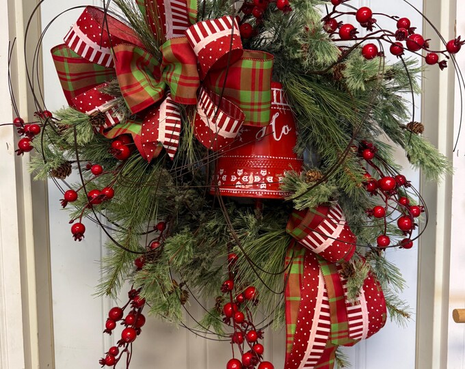 Christmas Bell Wreath, Bell Wreath, Christmas Wreath With Bell and Bow ...