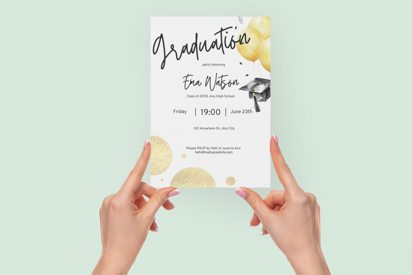 Editable Graduation Invitation Template: Gold Balloons (digital ...