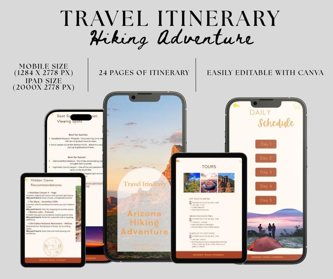 Editable Hiking Trip Planner: Canva Travel Itinerary (digital Download ...