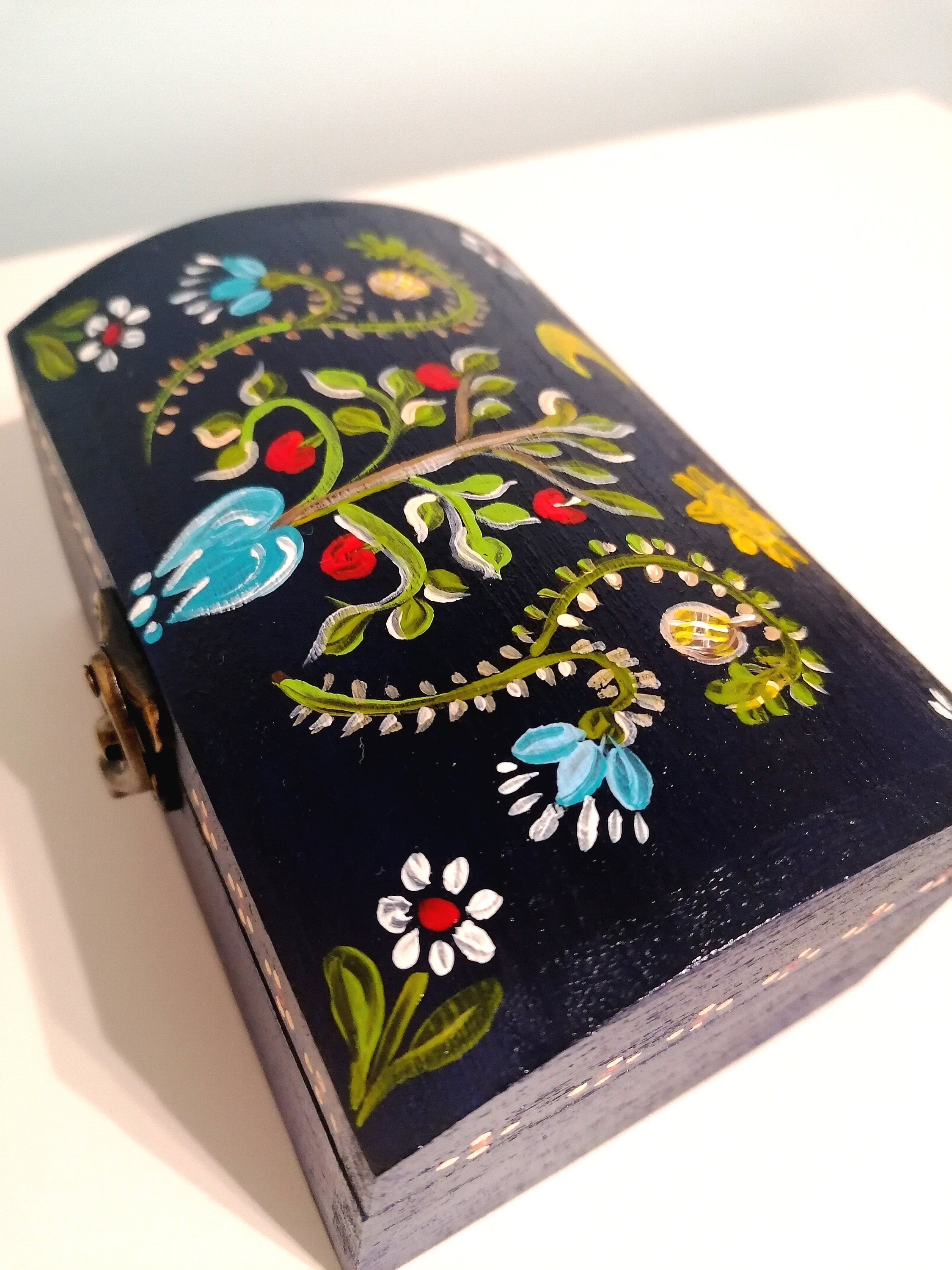 Eastern European Painted Wooden Box, Keepsake Memory Box, Wooden Memory ...