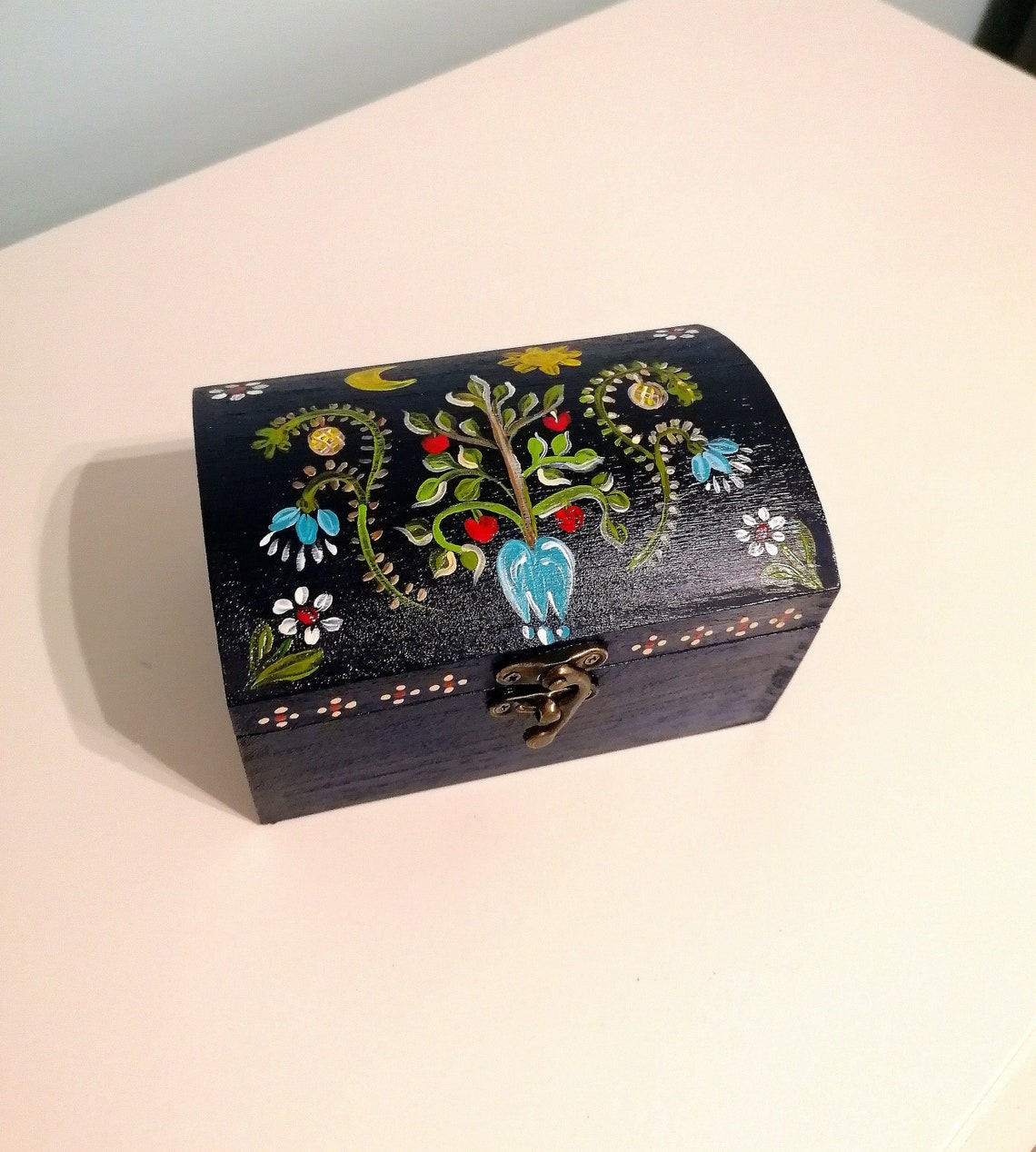 Eastern European Painted Wooden Box, Keepsake Memory Box, Wooden Memory ...