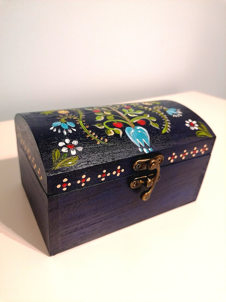 Eastern European Painted Wooden Box, Keepsake Memory Box, Wooden Memory ...