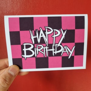 Emo Happy Birthday Card - Checkerboard & Pink - Etsy