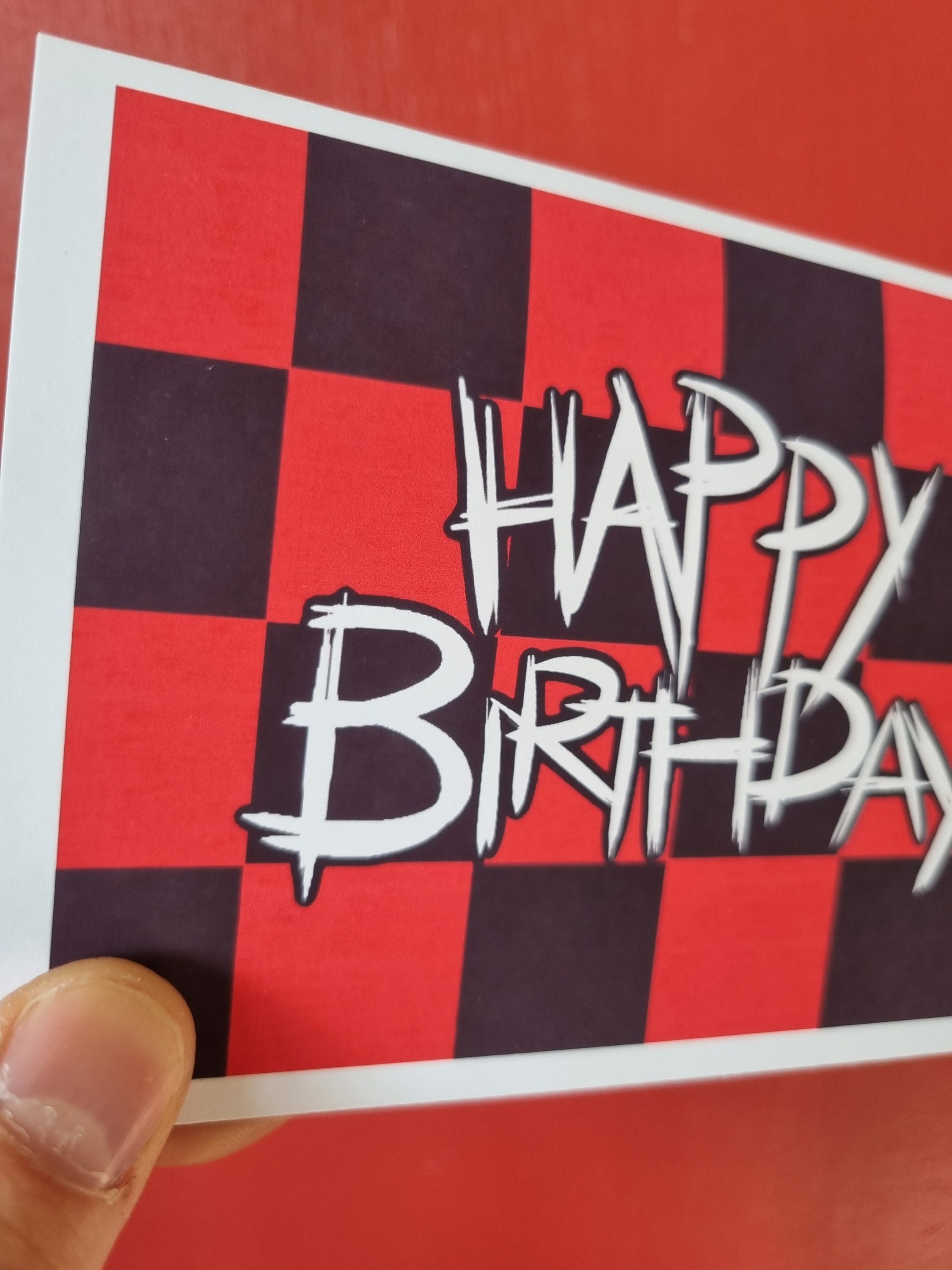 Emo Happy Birthday Card Checkerboard & Red - Etsy