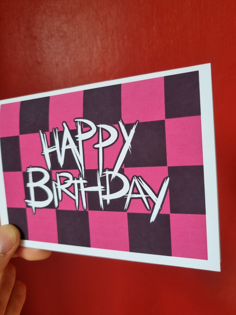 Emo Happy Birthday Card Checkerboard & Pink - Etsy