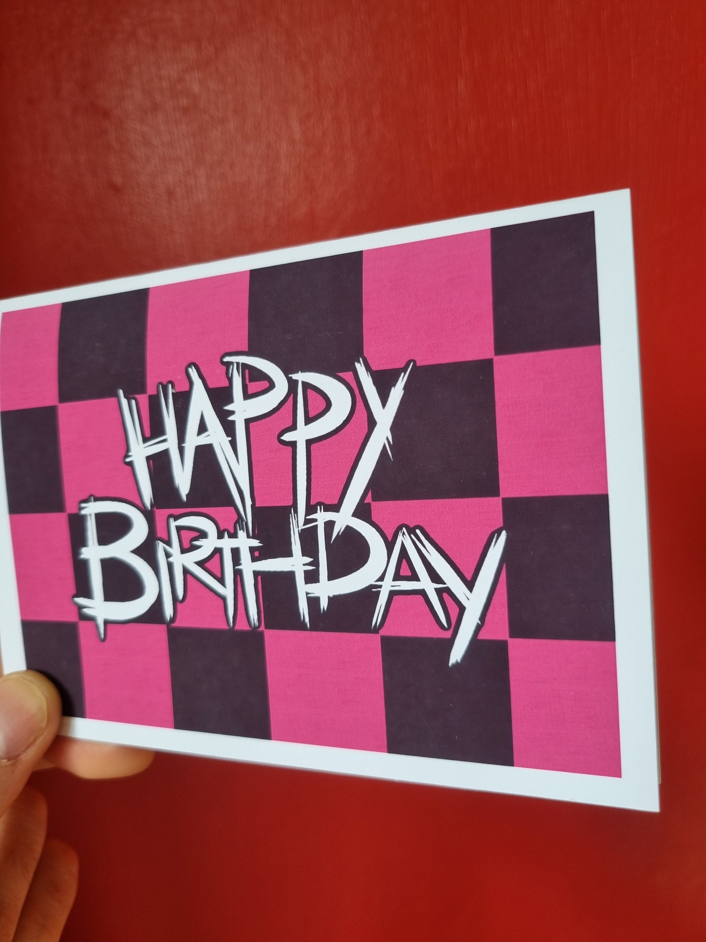 Emo Happy Birthday Card Checkerboard & Pink - Etsy