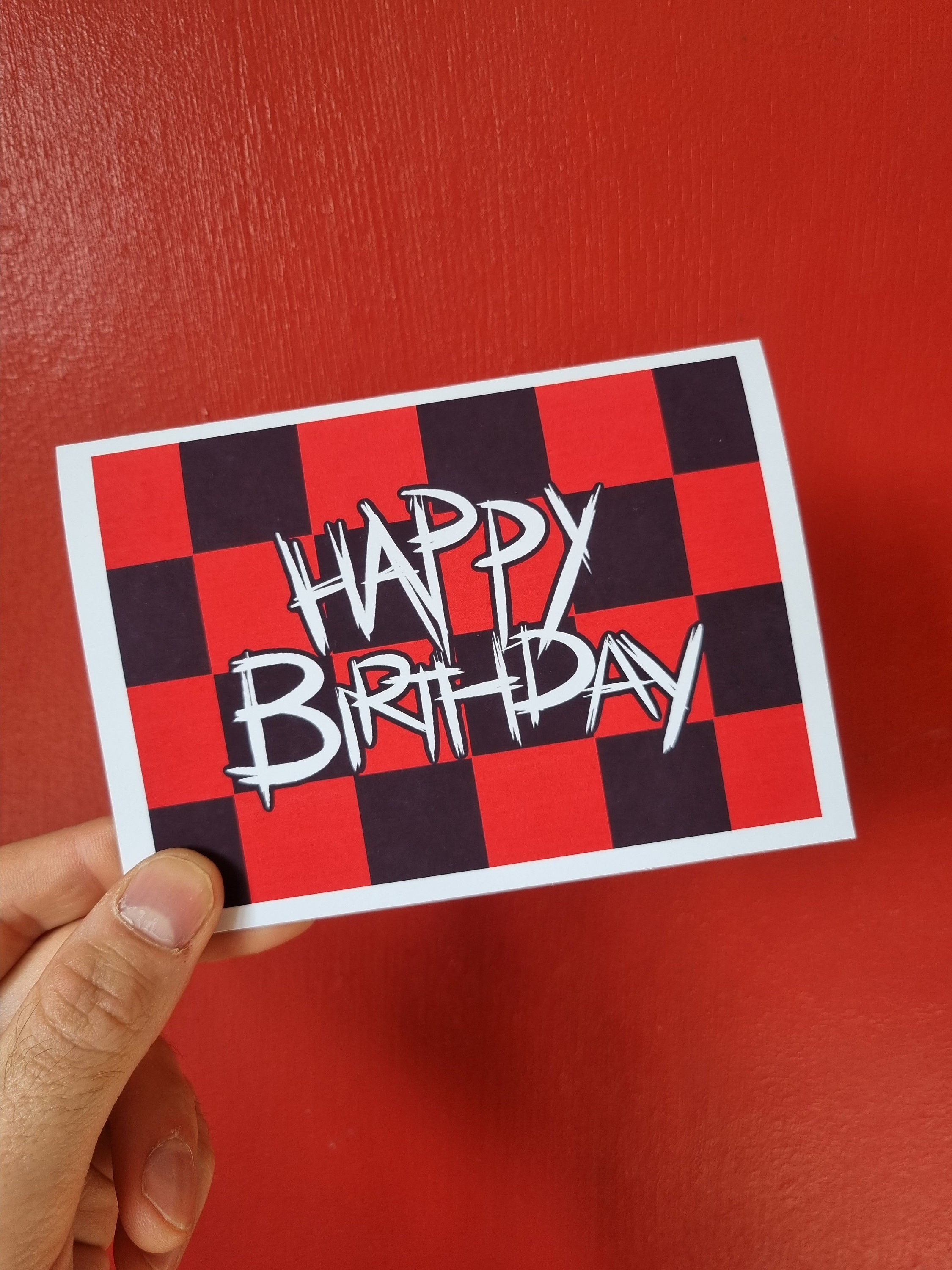 Emo Happy Birthday Card Checkerboard & Red - Etsy