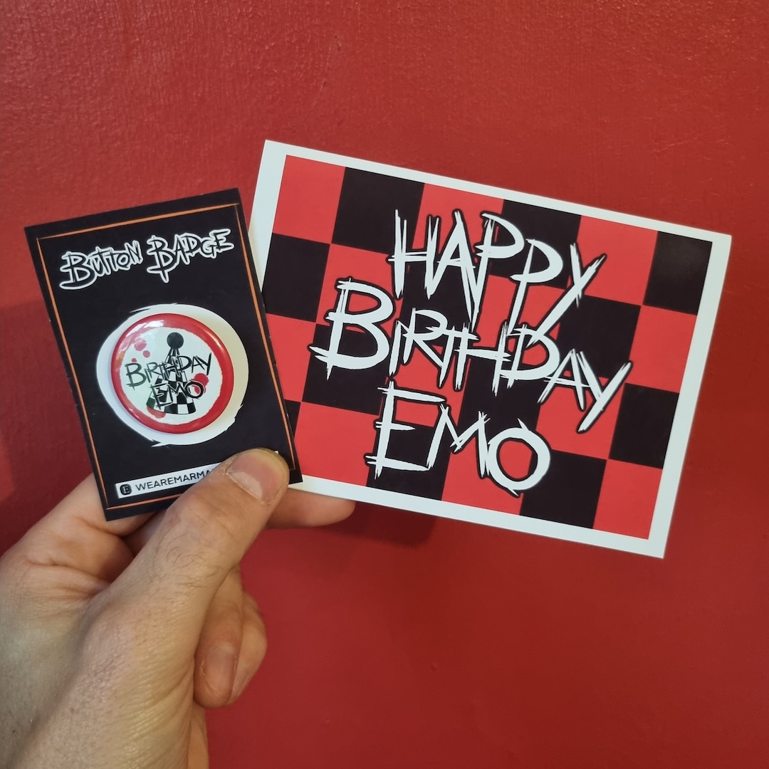 Emo Birthday Card & Badge - 38mm Party Hat Button Badge - Etsy