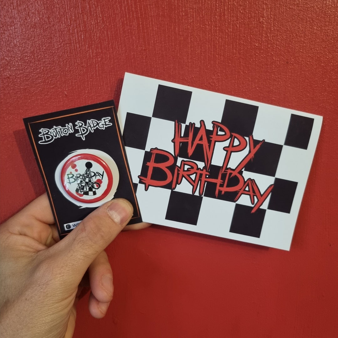 Emo Birthday Card & Badge 38mm Party Hat Button Badge - Etsy