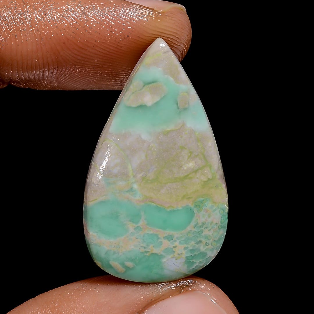 Natural Variscite Cabochon Loose Gemstone Pear Shape Variscite Crystal 30X17X4 Mm 20 Carat Green ...