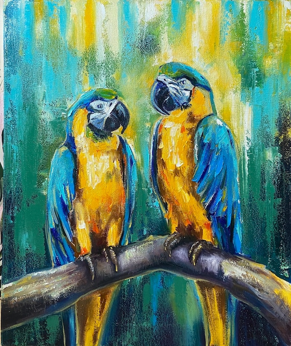 Parrot painting Bird original art Colourful impasto painting | Etsy