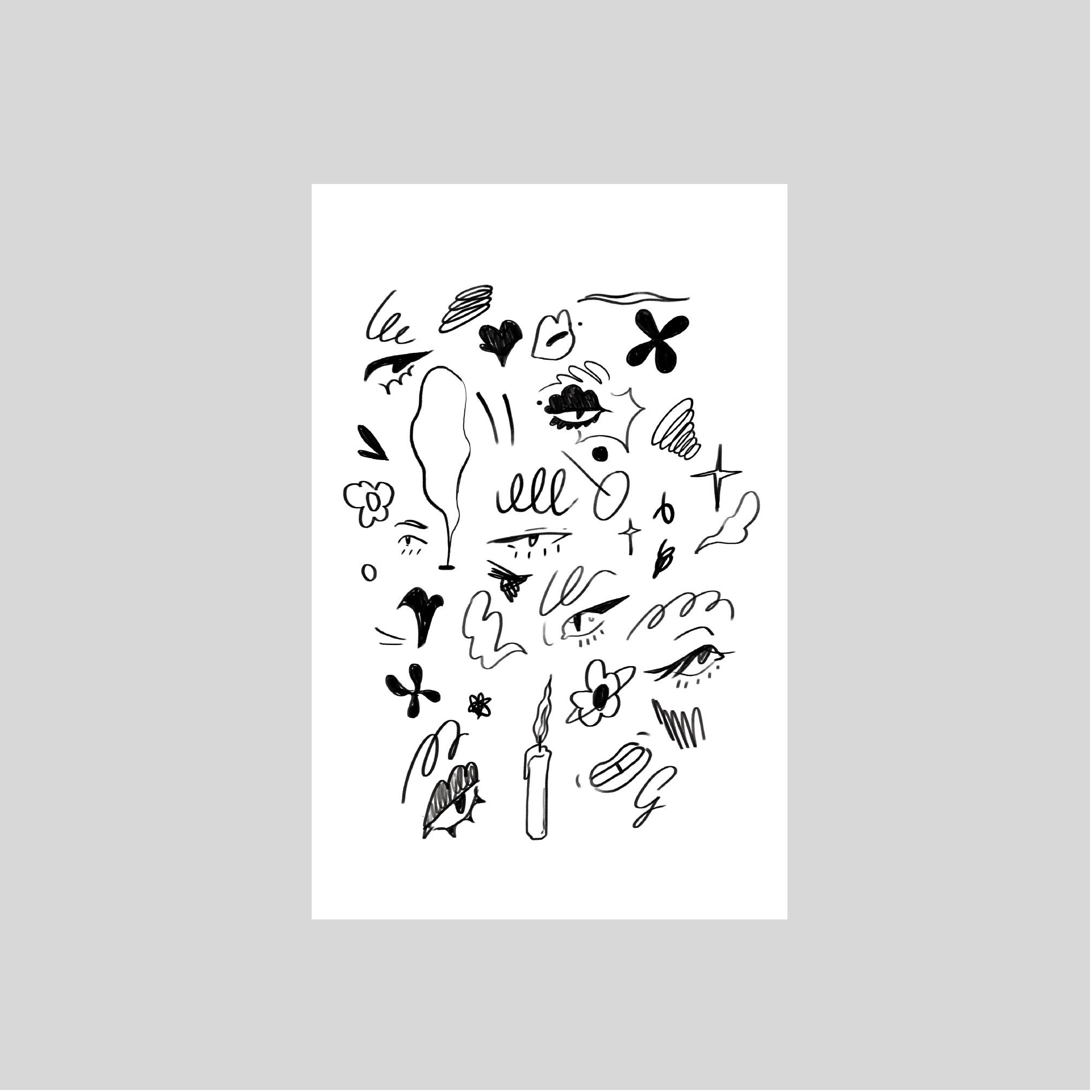 Black and White Doodle Print - Etsy