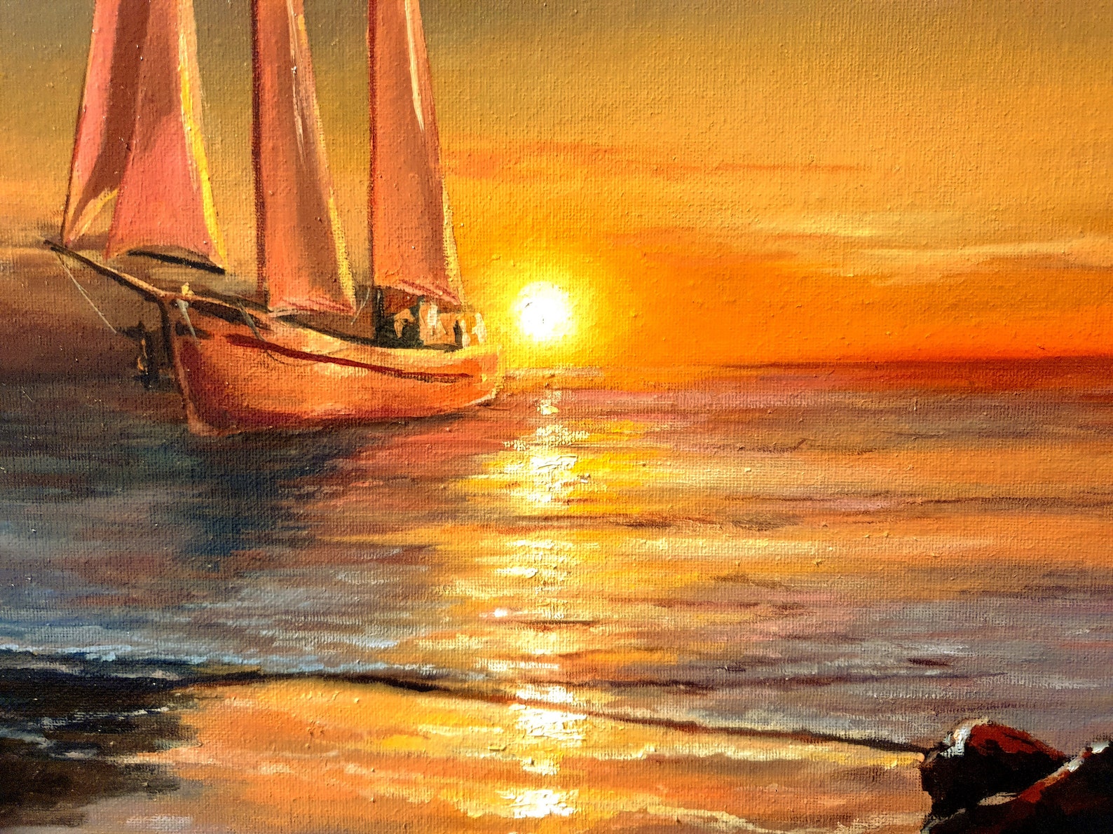 Sailboat at sunset Boat painting Oil painting boat | Etsy