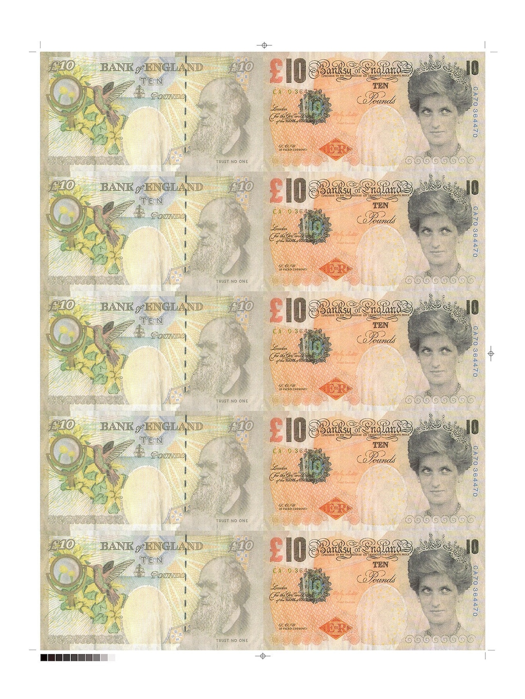 Full Sheet of Banksy Princess Diana Replica Tenner's Di-faced British ...