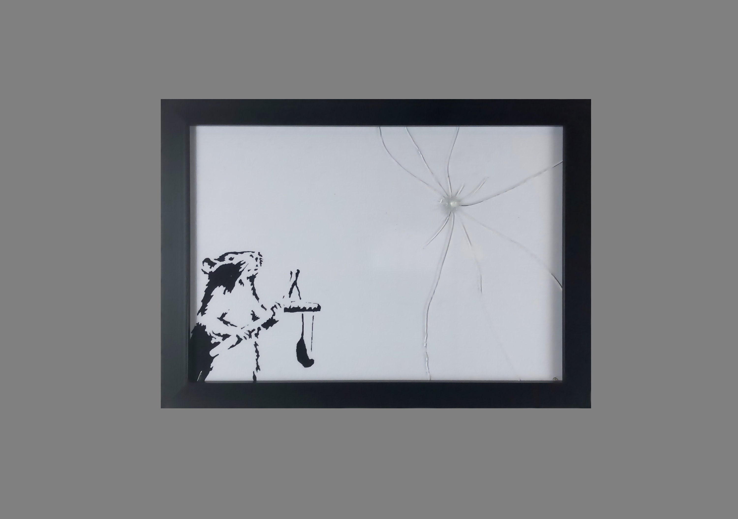 Banksy Rat Slingshot Catapult Print Framed Behind Real Cracked Glass Etsy