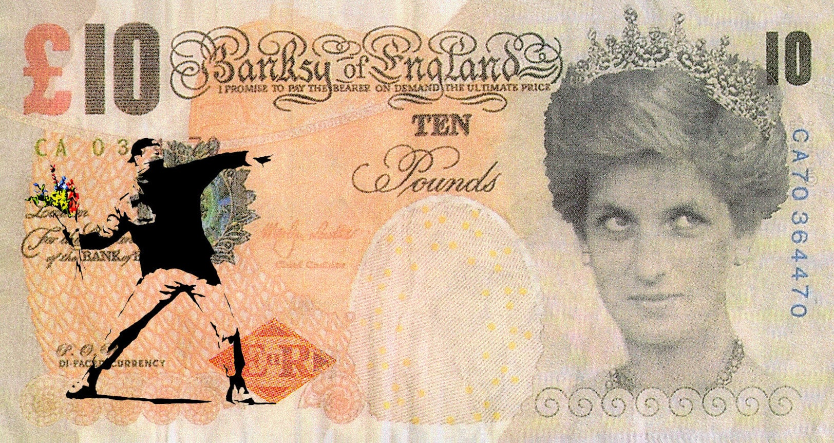 Framed Banksy Princess Diana Replica Tenner Flower Thrower Di-faced Ten ...