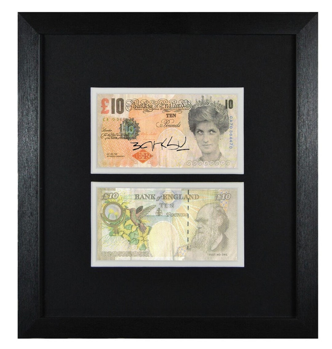 2 Framed Banksy Princess Diana Signed Replica British Tenner's Di-faced ...