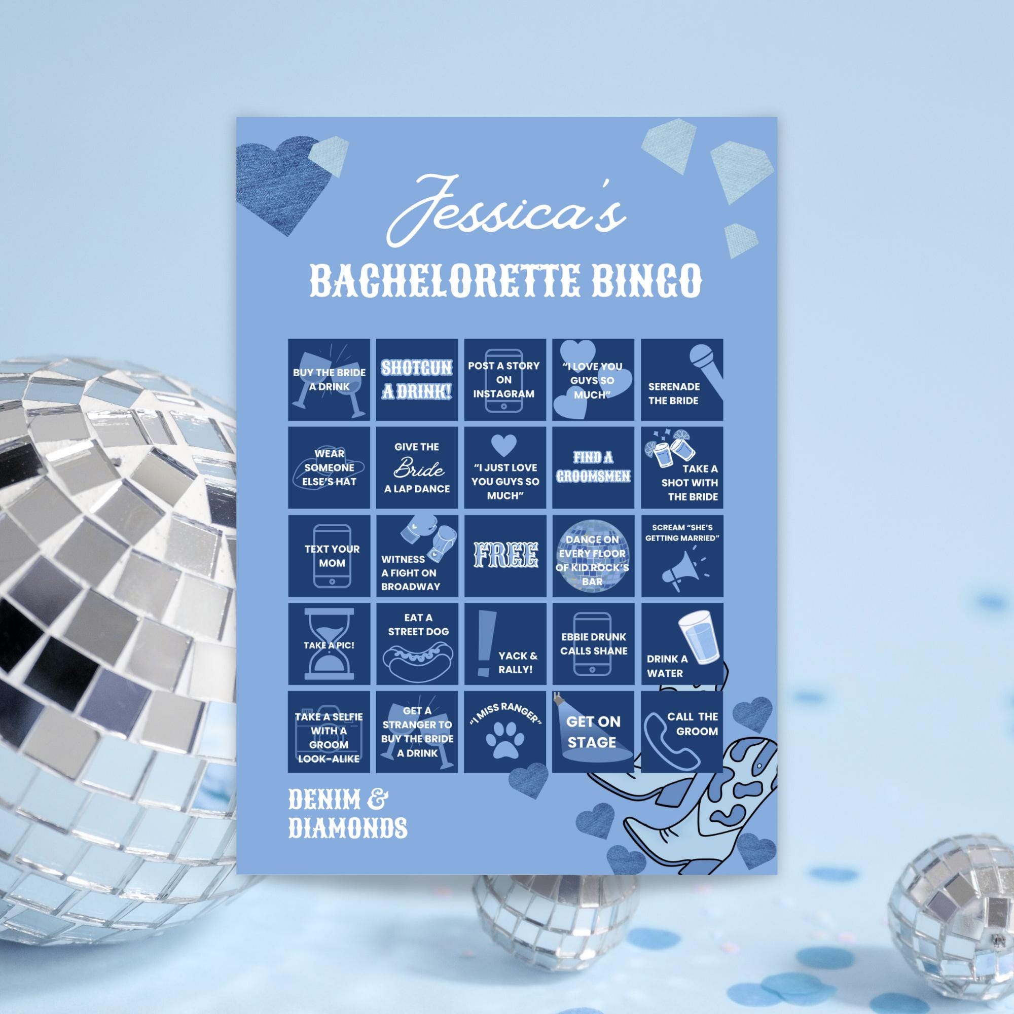 Denim & Diamonds Bachelorette Bingo • Nashville Party Game (digital ...