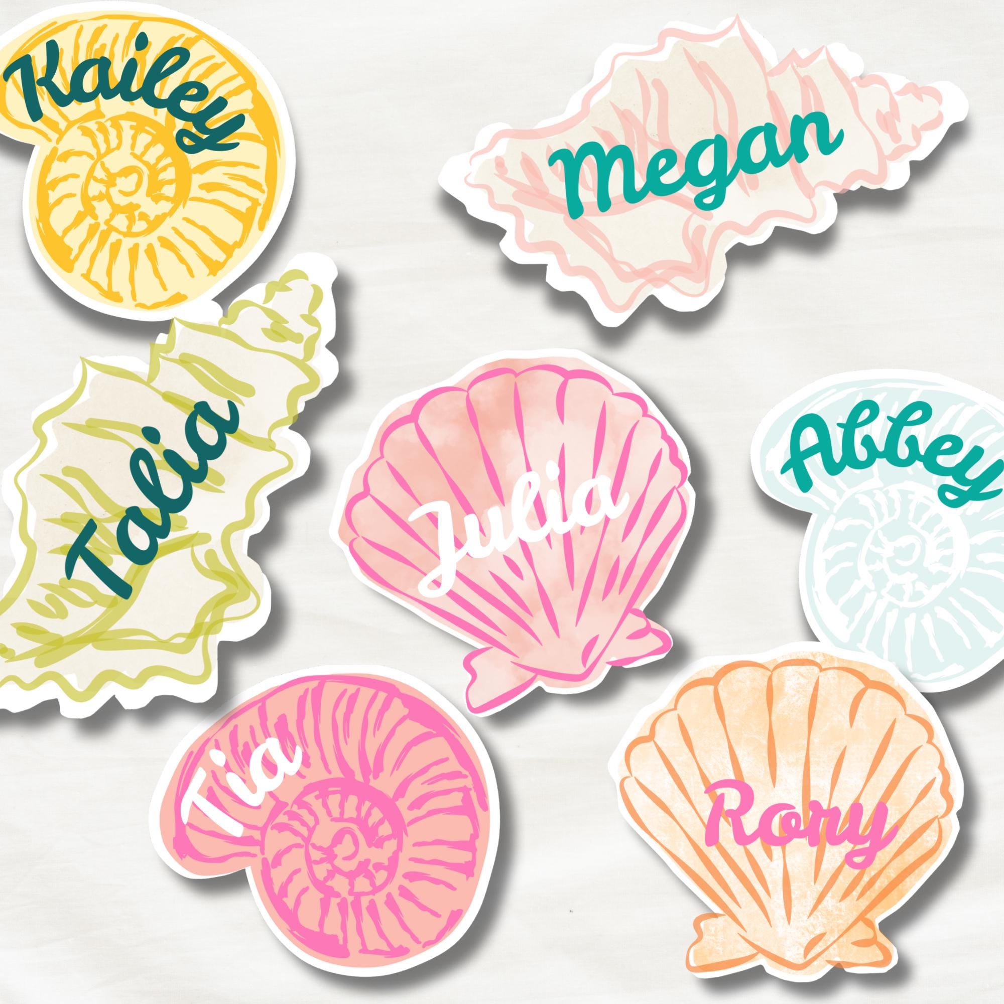 Seashells & Wedding Bells Watercolor Name Cards I Place Cards and Gift ...