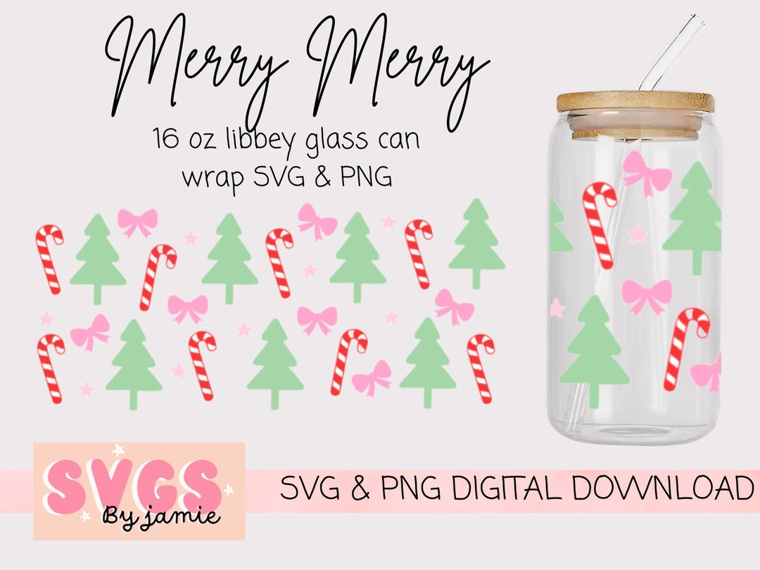 Christmas SVG, Merry Merry SVG, 16 Oz. Libbey Glass Can Wrap, Candy ...