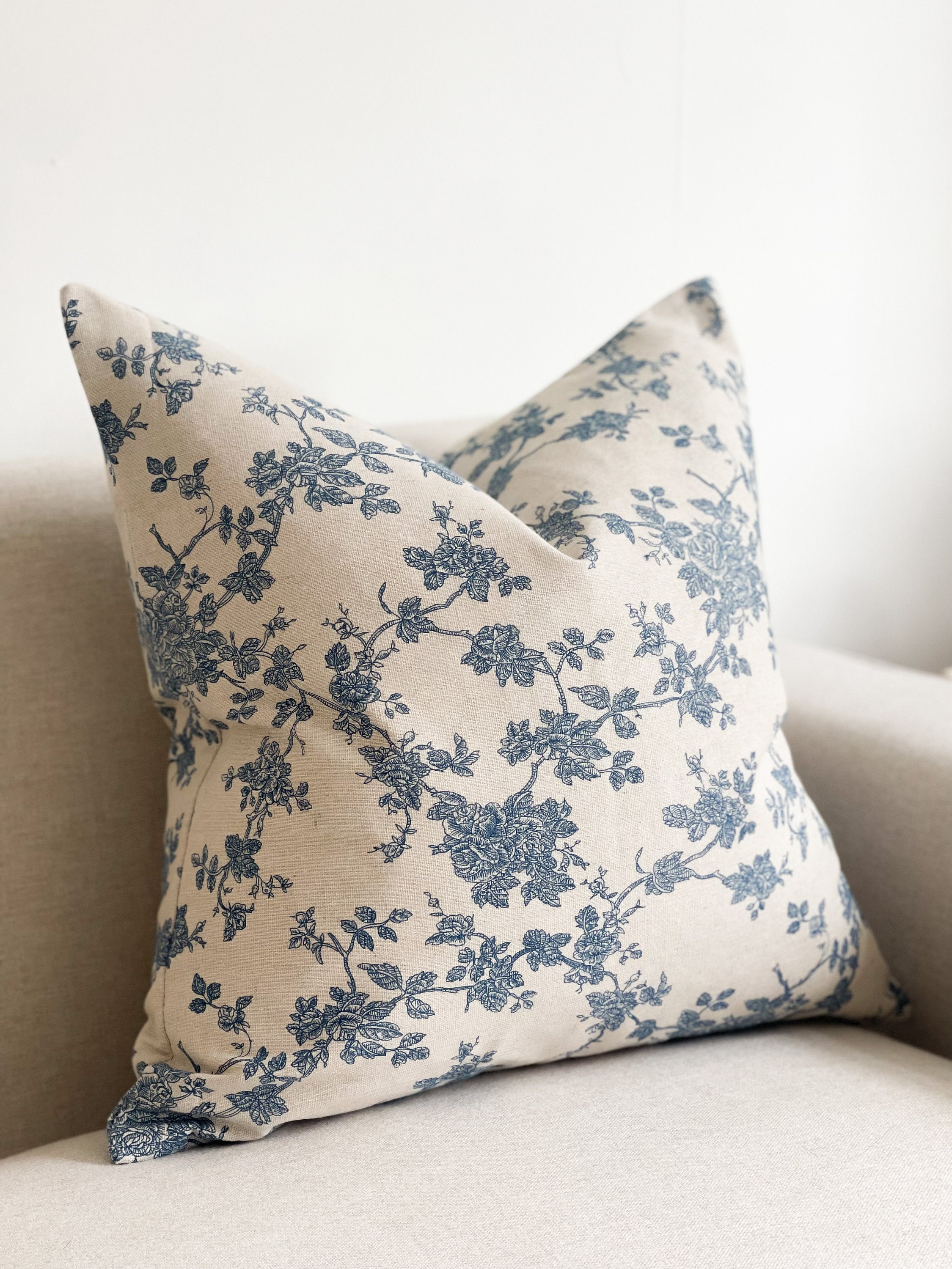 Blue Floral Print Cushion With Duck Feather Pad 45x45cm - Etsy UK