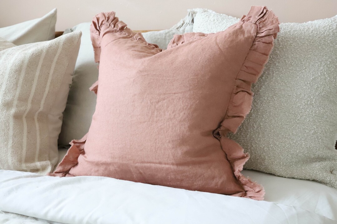 Hallie Dusty Pink Ruffled Cushion - Etsy UK