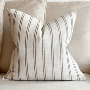 Grey & Cream Striped Linen Effect Cushion - Etsy UK