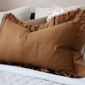 Hallie Rust Linen Cushion 50x30cm - Etsy