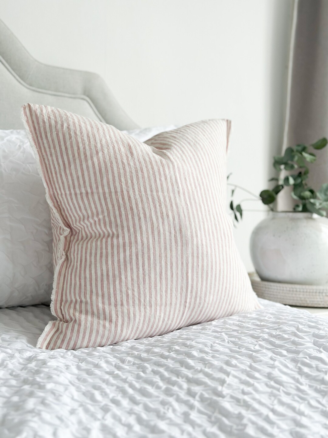 Esmee Pink & Cream Stripe Linen Cushion With Duck Feather Inner 45x45cm ...