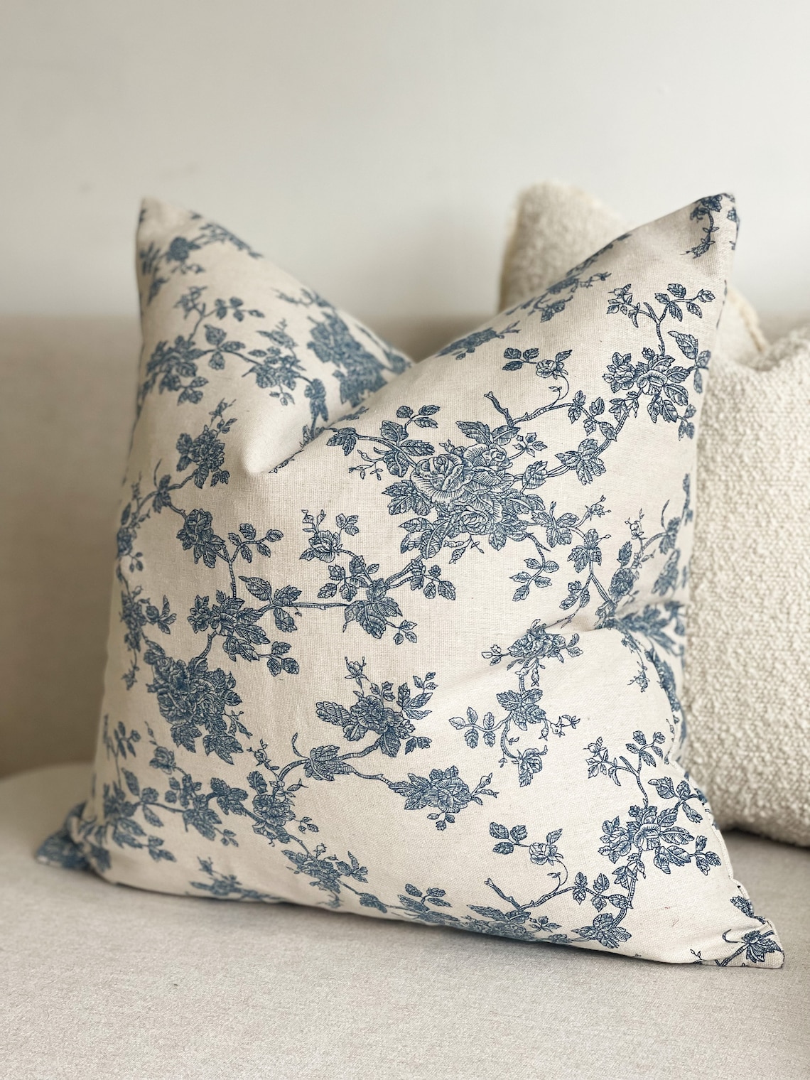 Blue Floral Print Cushion With Duck Feather Pad 45x45cm - Etsy UK
