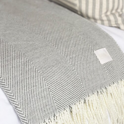Grey & Cream High Quality Soft Tassel Throw - Etsy UK