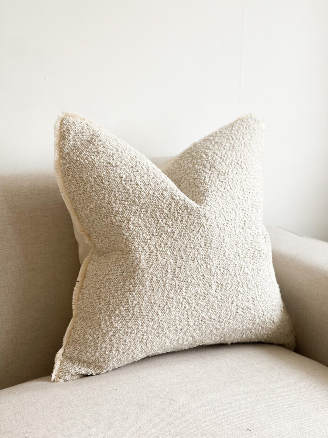 Sofia Cream Boucle Fringed Cushion With Duck Feather Pad - 5 Sizes ...
