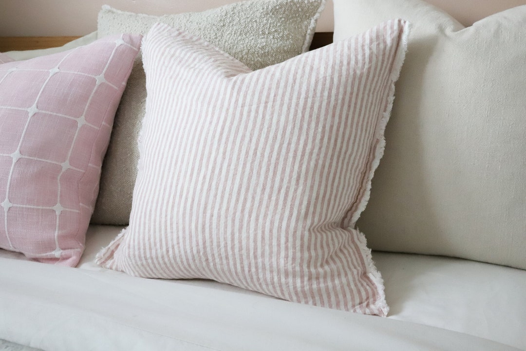 Esmee Pink & Cream Stripe Linen Cushion With Duck Feather Inner 45x45cm ...