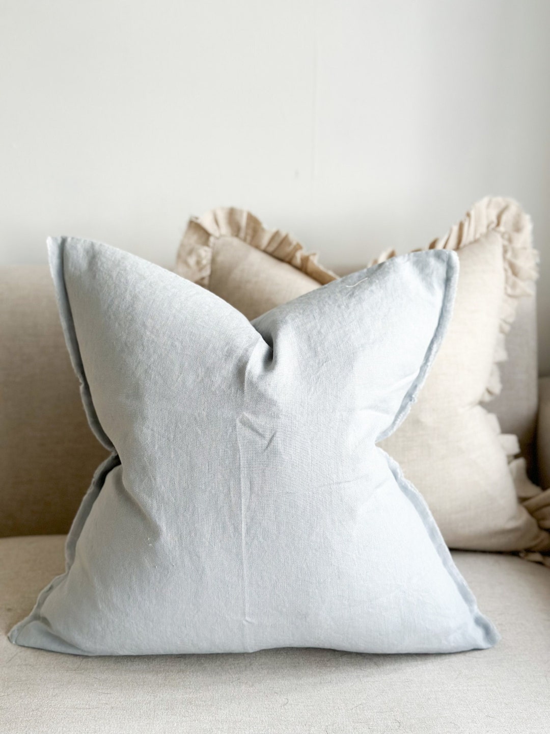 Dusty Baby Blue Cushion Linen Cushion With Duck Feather Inner Country ...