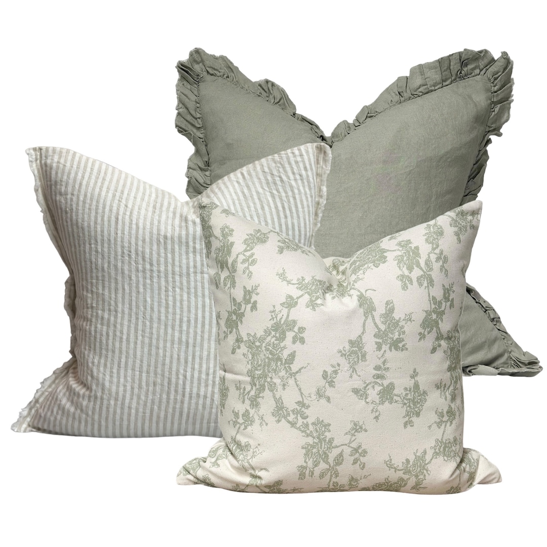 The Aria Green Floral Cushion Combination - Etsy UK