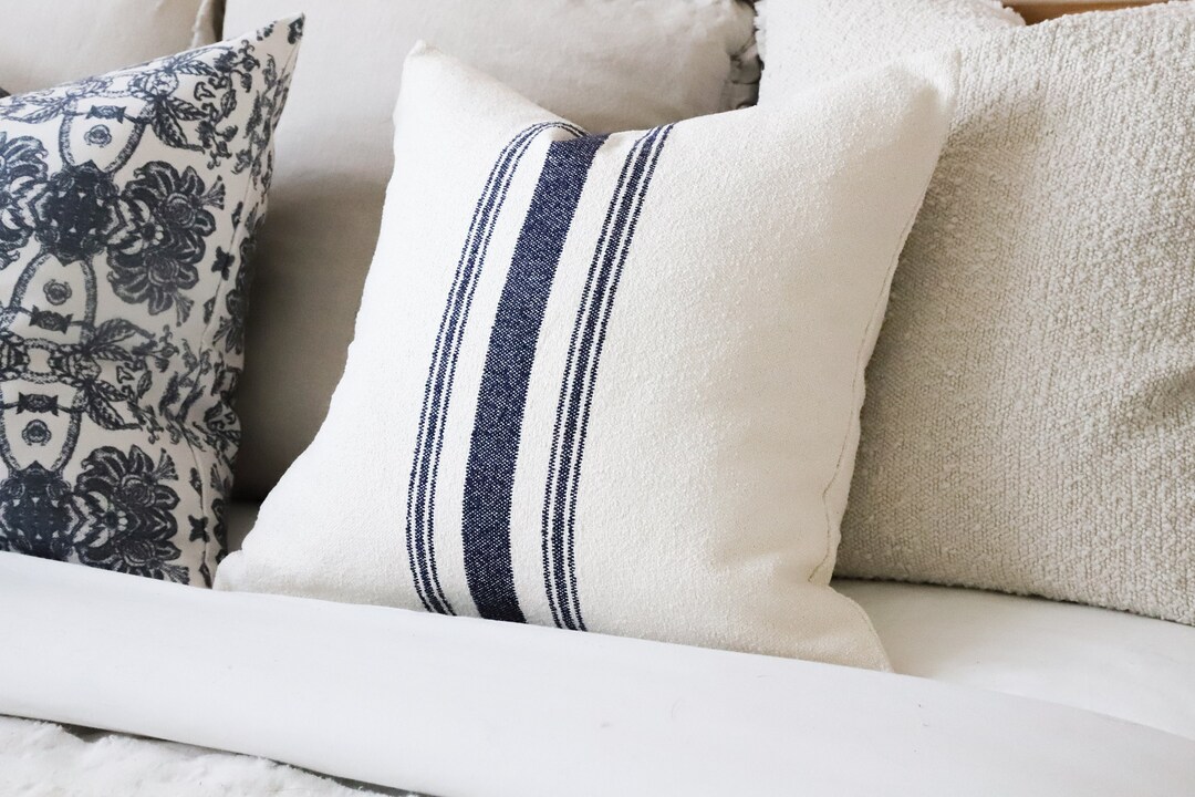 Ellie Navy Stripe Cushion 45x45 With Duck Feather Insert - Etsy UK