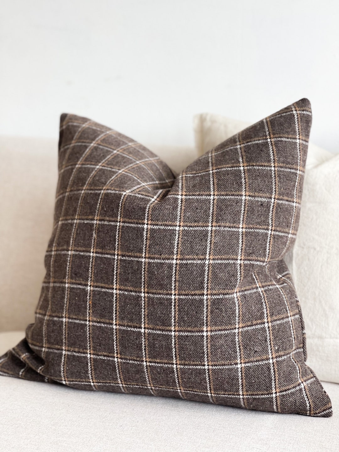 Brown Checked Wool Effect Cushion 45x45 - Etsy